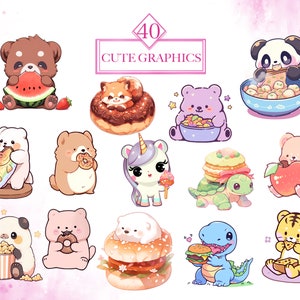 Kawaii Foodie Animals PNG Bundle, Kawaii Animals, Cute Food Clipart ...