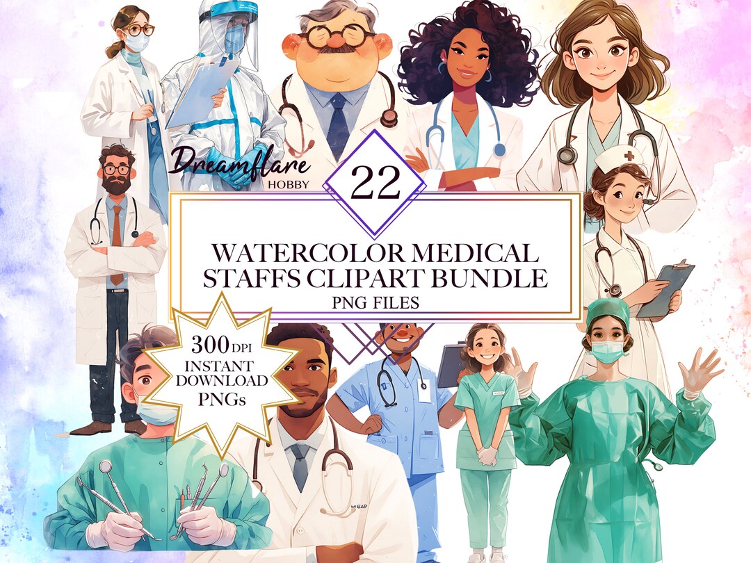 Watercolor Medical Staffs Clipart Bundle, Healthcare PNG, Nurse PNG ...