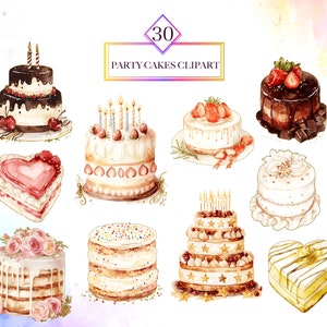 Watercolor Cakes Clipart Bundle, Birthday Watercolor Clipart, Birthday ...