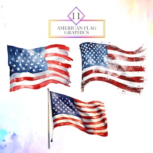 Watercolor American Flag PNG Bundle, 4th of July Clipart, Independence ...