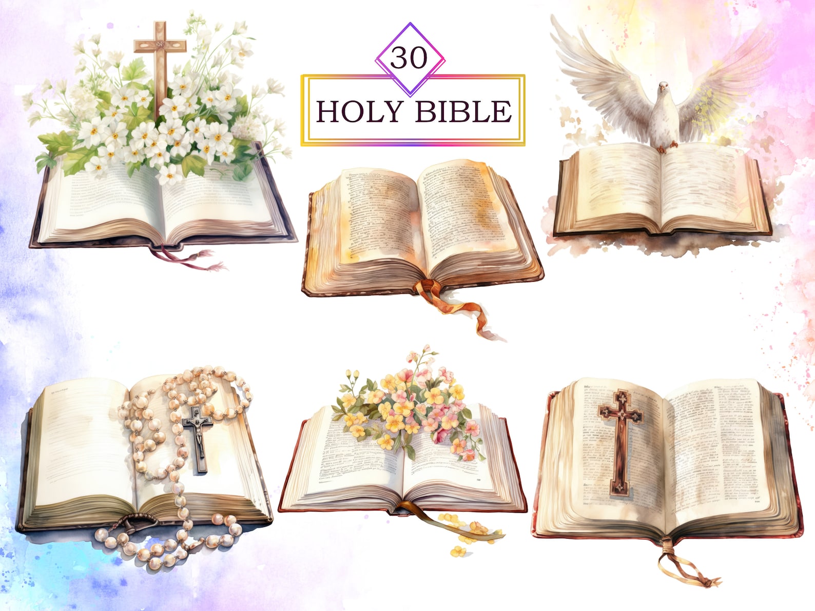 Watercolor Holy Bible Clipart, Christian Clipart, Catholic Clipart ...