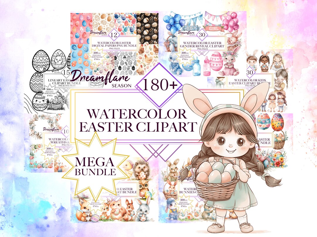 Watercolor Easter Clipart Mega Bundle, Easter Bunny PNG, Easter Eggs ...