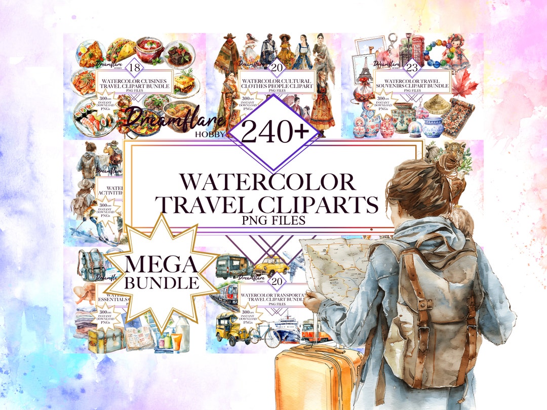 Watercolor Travel Clipart Mega Bundle, Summer Holiday, Vacation Clip ...