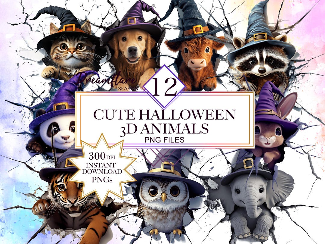3D Style Cute Wizard Animals PNG Bundle, Cute Animals Clipart ...