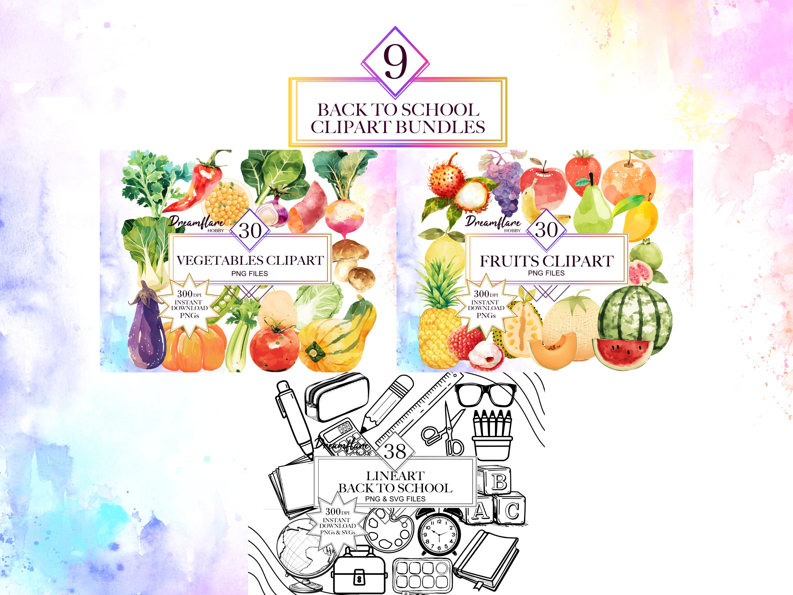 Back To School PNG Clipart Mega Bundle, Back To School Clipart, School ...