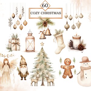 Cozy Christmas Watercolor Boho Clipart, Cozy Boho PNG, Christmas ...