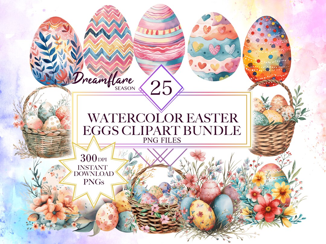 Watercolor Easter Eggs Clipart Bundle, Easter Eggs PNG, Cute Easter ...