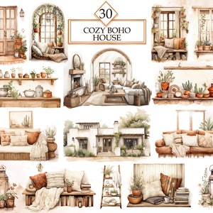 Watercolor Boho Cozy House PNG Clipart, Boho Clipart, Rustic Cozy House ...