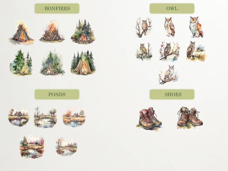 Watercolor Forest Clipart, Woodland, Hiking, Camping, Nature, Tree ...