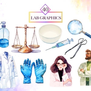 Watercolor Science Clipart Bundle, Laboratory Clipart, Biology PNG ...