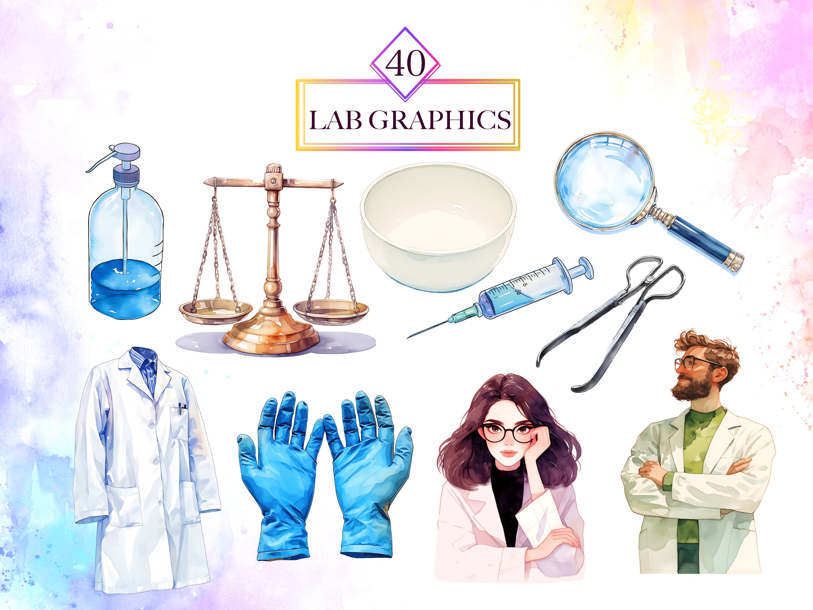 Watercolor Science Clipart Bundle, Laboratory Clipart, Biology PNG ...