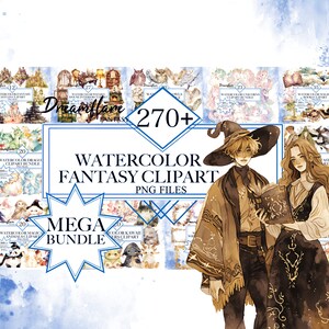Watercolor Fantasy Clipart Mega Bundle, Fantasy Boho PNG, Witch Clipart ...