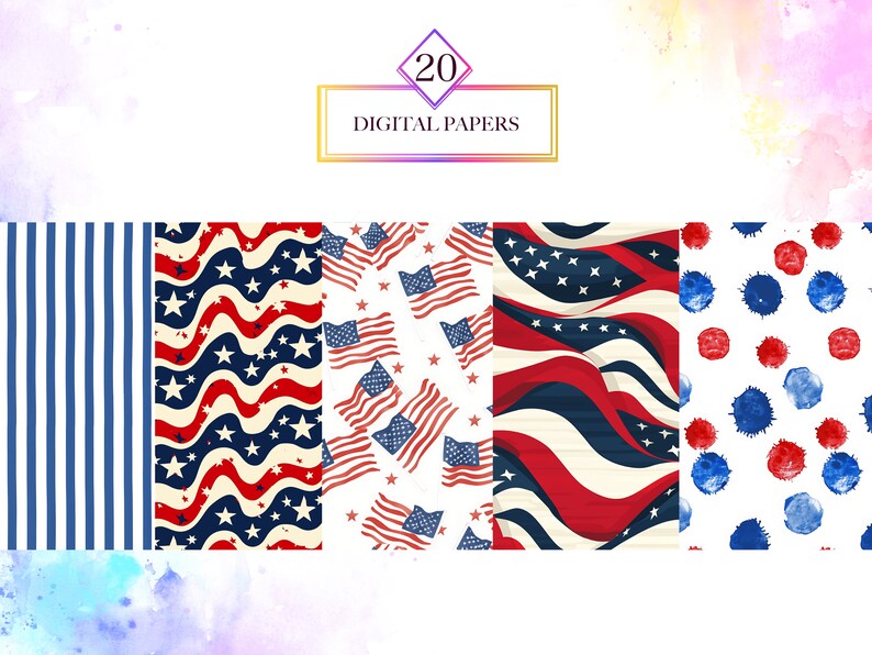 Patriotic Digital Papers PNG Bundle, 4th of July Clipart, Independence ...