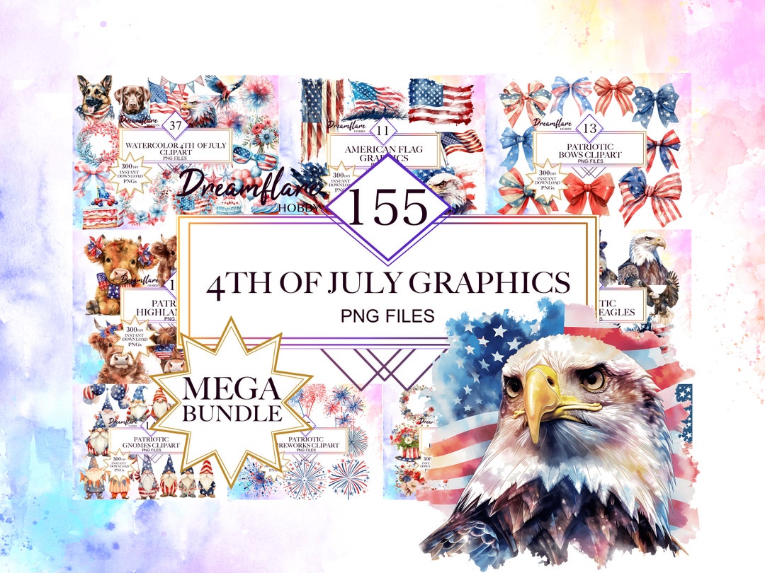 Watercolor 4th of July Clipart Mega Bundle, Patriotic PNG, Independence ...