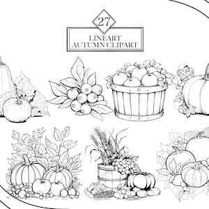 Line Art Autumn PNG and SVG Bundle, Autumn SVG, Digital Stamp, Coloring ...