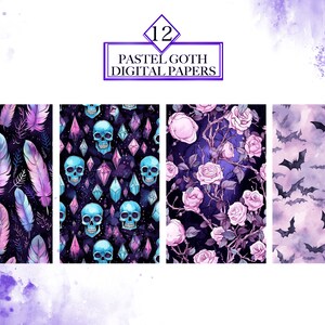 Watercolor Pastel Goth Digital Papers PNG Bundle, Halloween Digital ...