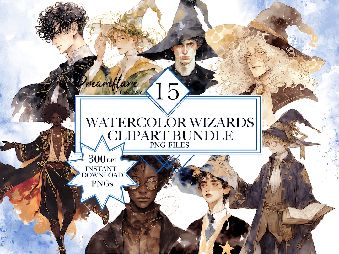 Watercolor Wizards Clipart Bundle, Wizard PNG, Dark Wizard, Fantasy ...