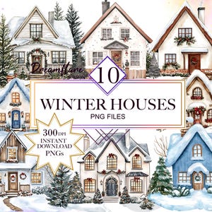 Watercolor Winter House Clipart Bundle, Christmas House PNG, Christmas ...