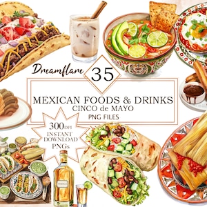 Cinco De Mayo Mexican Foods& Drinks Clipart PNG Bundle, Traditional ...