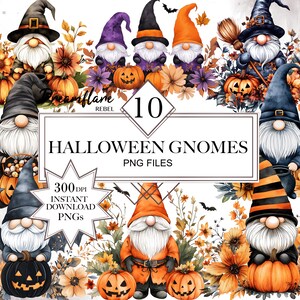 Watercolor Halloween Gnomes PNG Bundle, Garden Gnome Clipart, Spooky ...
