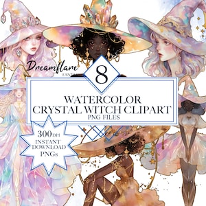 Watercolor White Witch Clipart Bundle, Witch Clipart, Crystal Witch ...