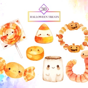 Halloween Treats Clipart Bundle, Watercolor Halloween PNG, Halloween ...