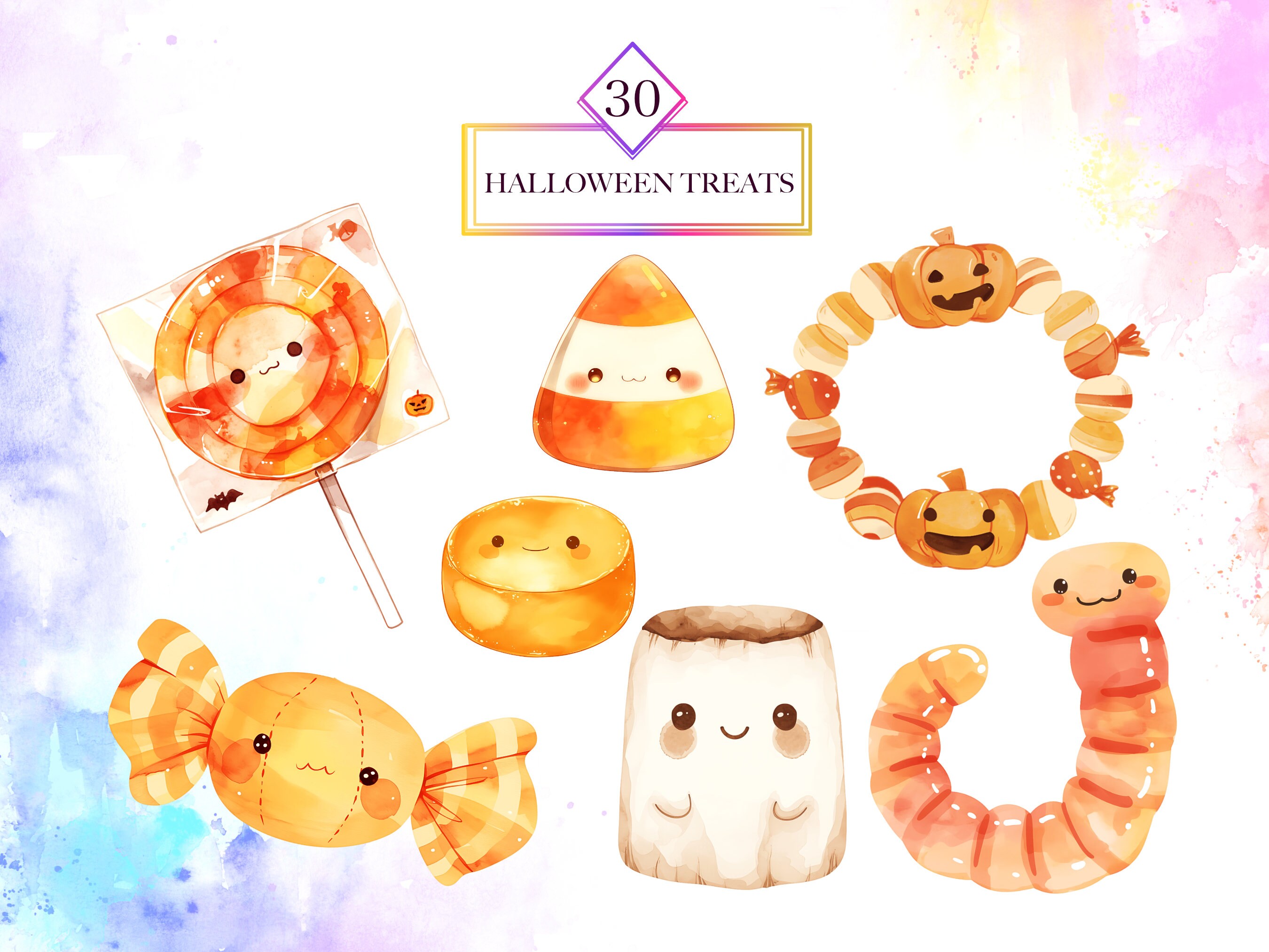 Halloween Treats Clipart Bundle, Watercolor Halloween PNG, Halloween ...