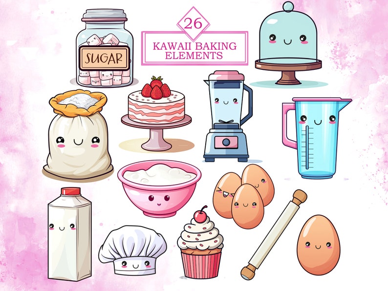 Cute Kawaii Baking Clipart PNG, Vector Clipart, Kawaii Clipart Bundle ...