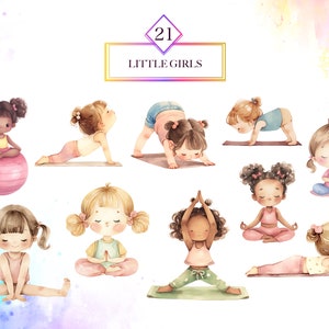 Watercolor Cute Kids Yoga Clipart Bundle, Meditation Clip Art, Self ...