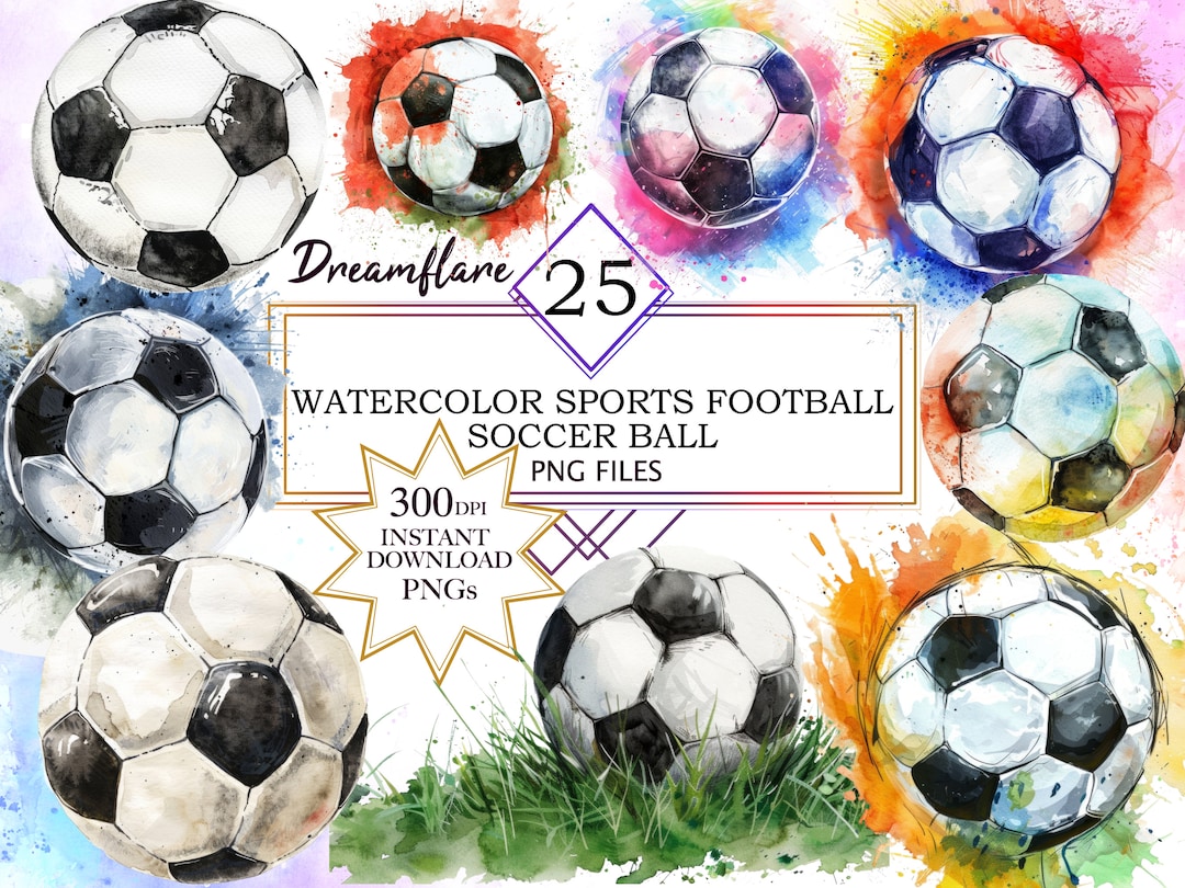 Watercolor Football Soccer Clipart PNG Bundle, Transparent Image Files ...