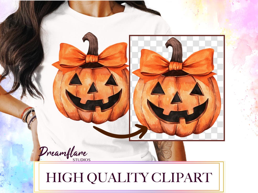 Halloween Pumpkin PNG, Jack O Lantern With Bow Clipart, Coquette ...