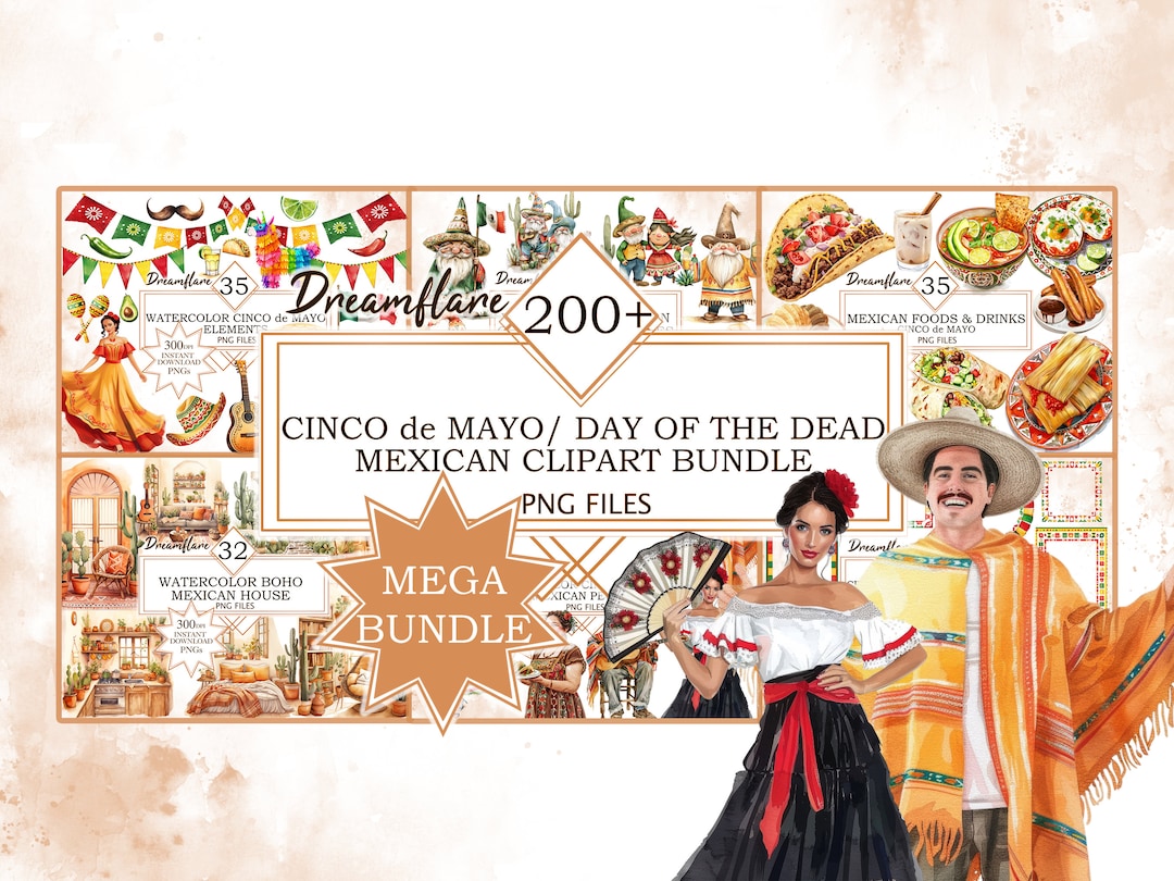 201 Cinco De Mayo Mexican Clipart Bundle, Latina PNG, Latino PNG ...