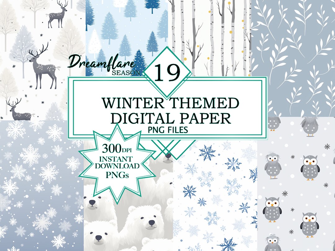19 Winter Themed Digital Paper Bundle, Winter Jpg, Digital Download ...