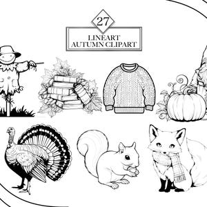 Line Art Autumn PNG and SVG Bundle, Autumn SVG, Digital Stamp, Coloring ...
