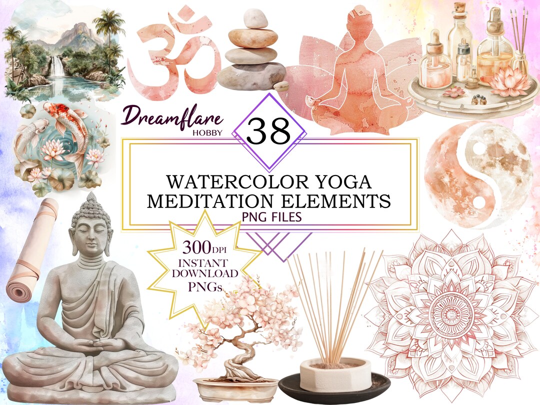 38 Watercolor Yoga Lover Clipart PNG Bundle, Meditation Clip Art, Self ...