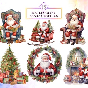 Watercolor Santa Clipart Bundle, Santa Clipart, Christmas Clipart ...