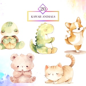 Watercolor Cute Animals Yoga Clipart Bundle, Meditation Clip Art, Self ...