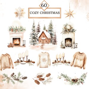 Cozy Christmas Watercolor Boho Clipart, Cozy Boho PNG, Christmas ...