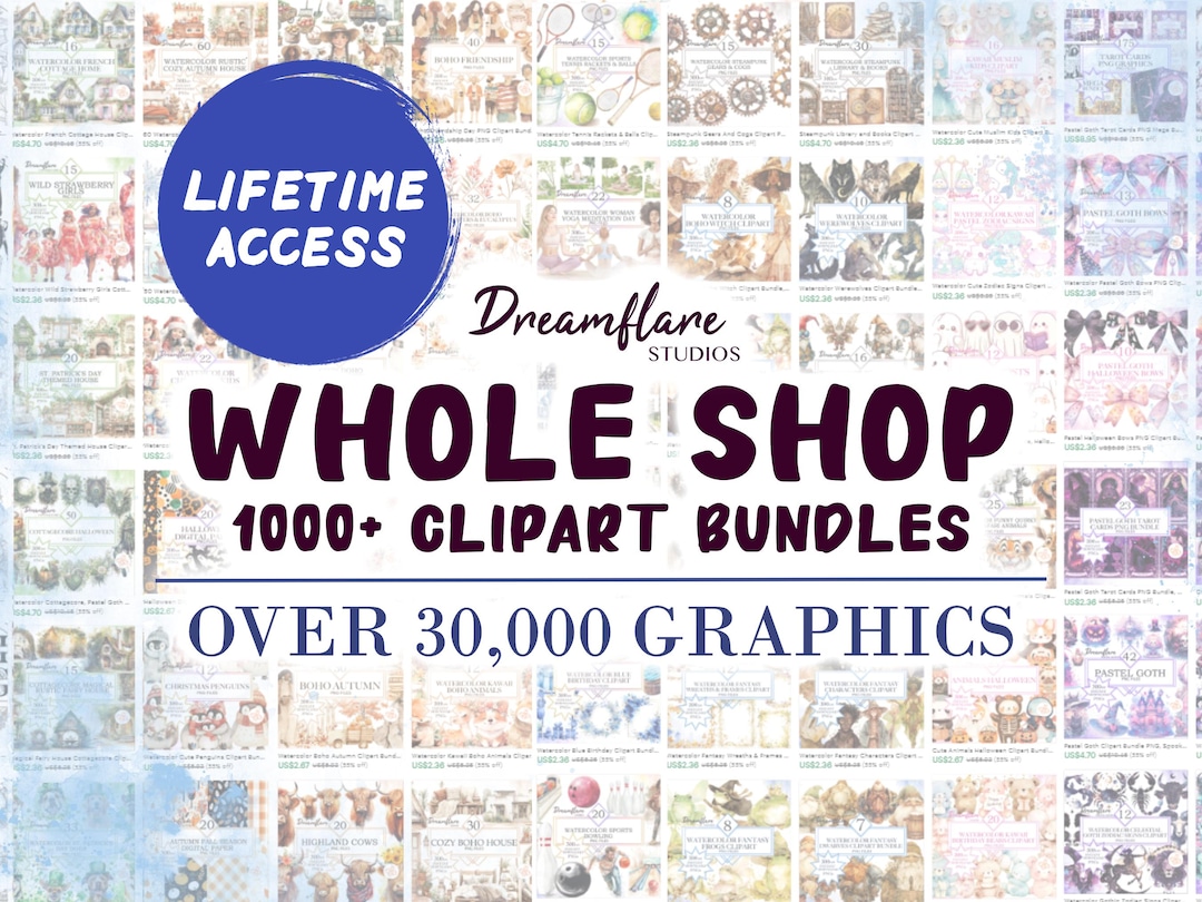 Whole Shop Clipart Bundle, Lifetime Access Clipart Graphics, Instant ...