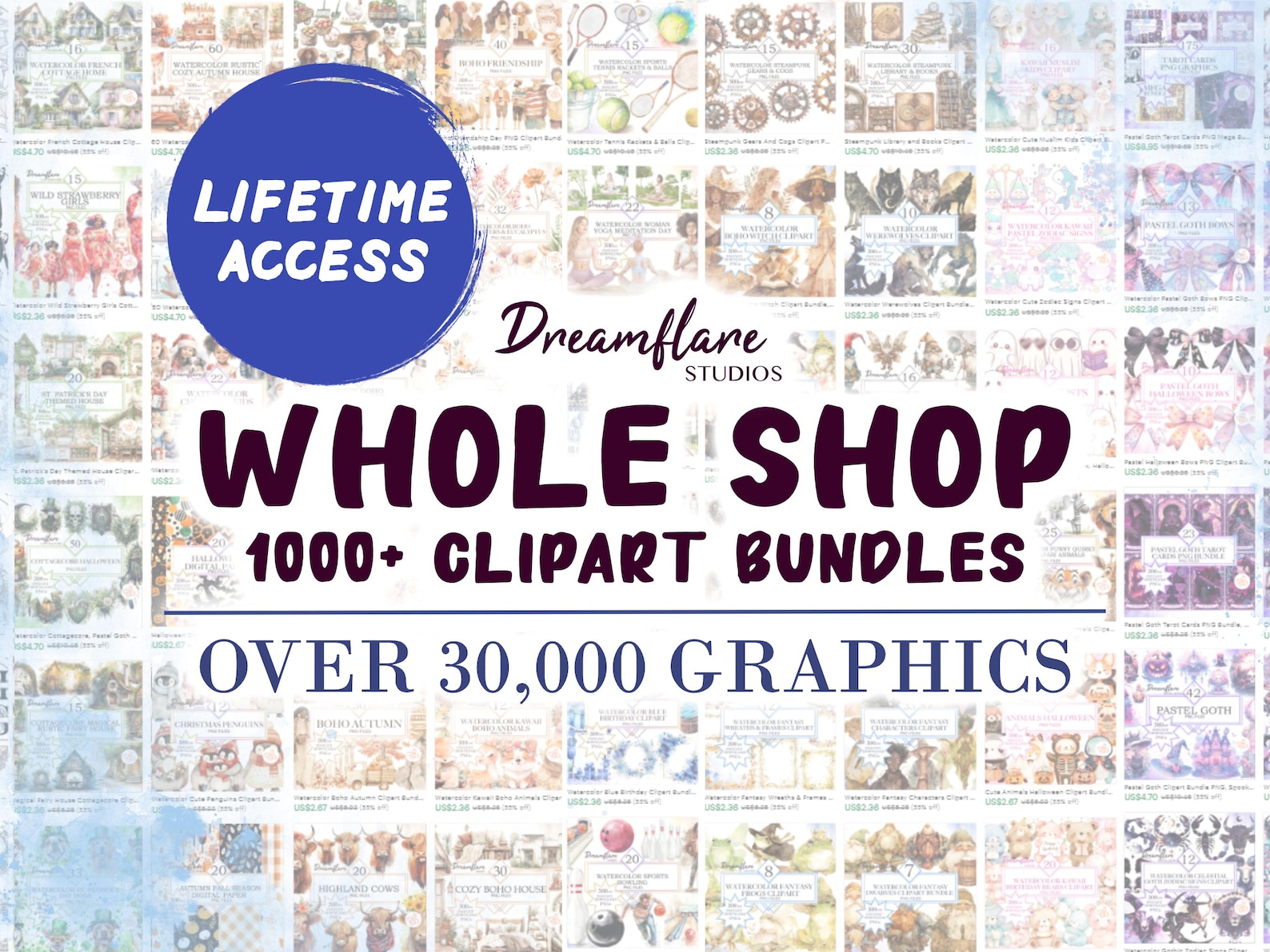 Whole Shop Clipart Bundle, Lifetime Access Clipart Graphics, Instant ...