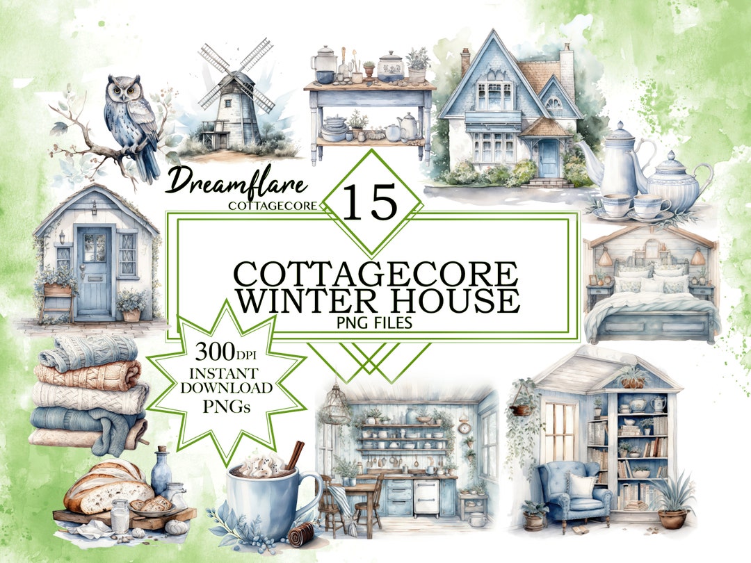 Watercolor Winterhouse Cottagecore PNG Clipart, Winter Theme Style ...