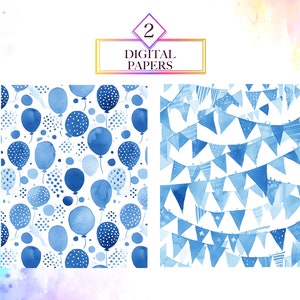 Watercolor Blue Birthday Clipart Bundle, Blue Birthday PNG, Watercolor ...
