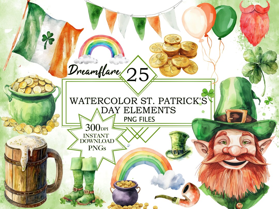 25 Watercolor St. Patrick's Day Elements Clipart, Leprechaun PNG ...