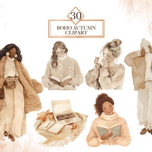 Watercolor Boho Autumn Clipart Bundle, Boho Fall PNG, Autumn PNG, Cozy ...