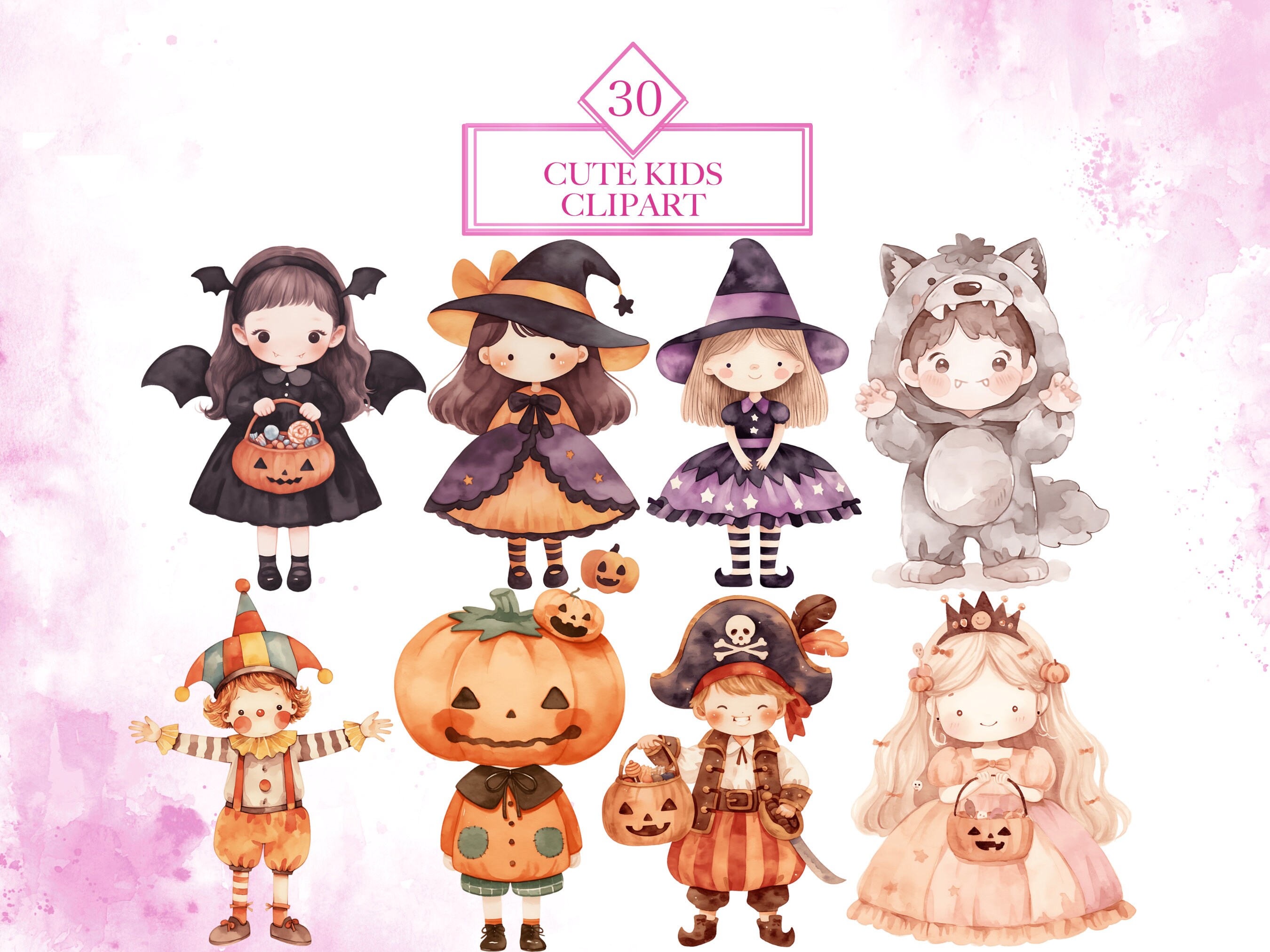 Cute Kids Halloween Clipart Bundle, Halloween PNG, Spooky Cute ...