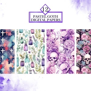 Watercolor Pastel Goth Digital Papers PNG Bundle, Halloween Digital ...