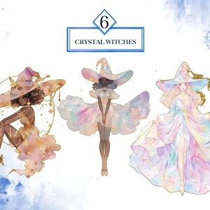 Watercolor White Witch Clipart Bundle, Witch Clipart, Crystal Witch ...