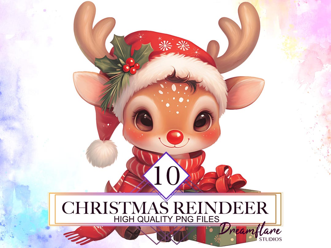 10 Cute Christmas Reindeers Clipart Bundle, Christmas PNG, Christmas ...