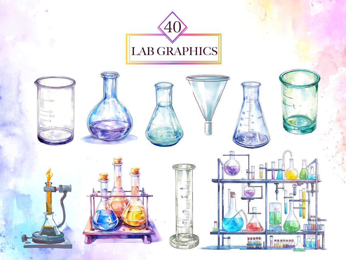 Watercolor Science Clipart Bundle, Laboratory Clipart, Biology PNG ...