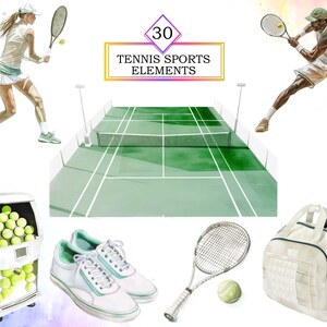 Watercolor Sports Tennis Elements Clipart PNG Bundle, PNG Tennis Sport ...
